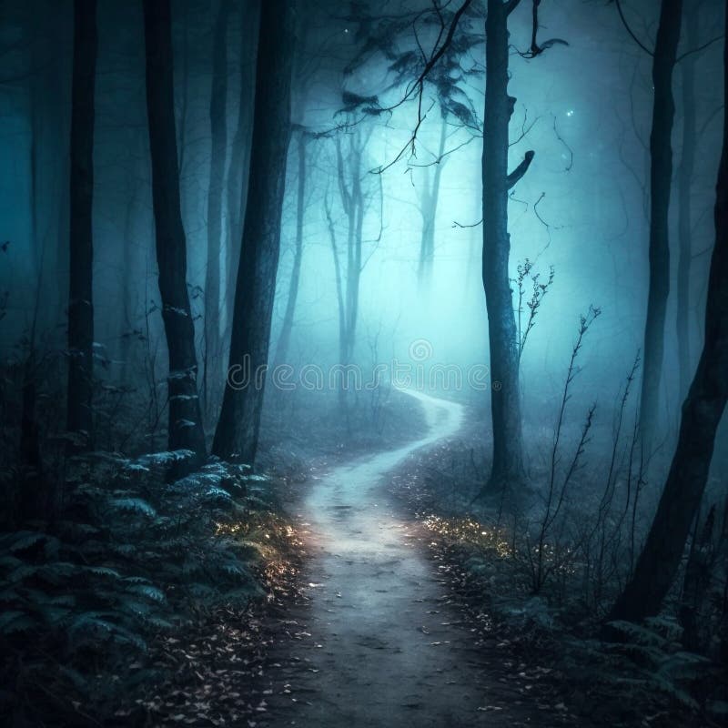 Hiking through a Moon Lit Path Stock Illustration - Illustration of ...