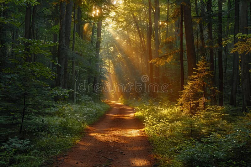 Illustration of Path in the Forest with Sunlight Shining through it ...