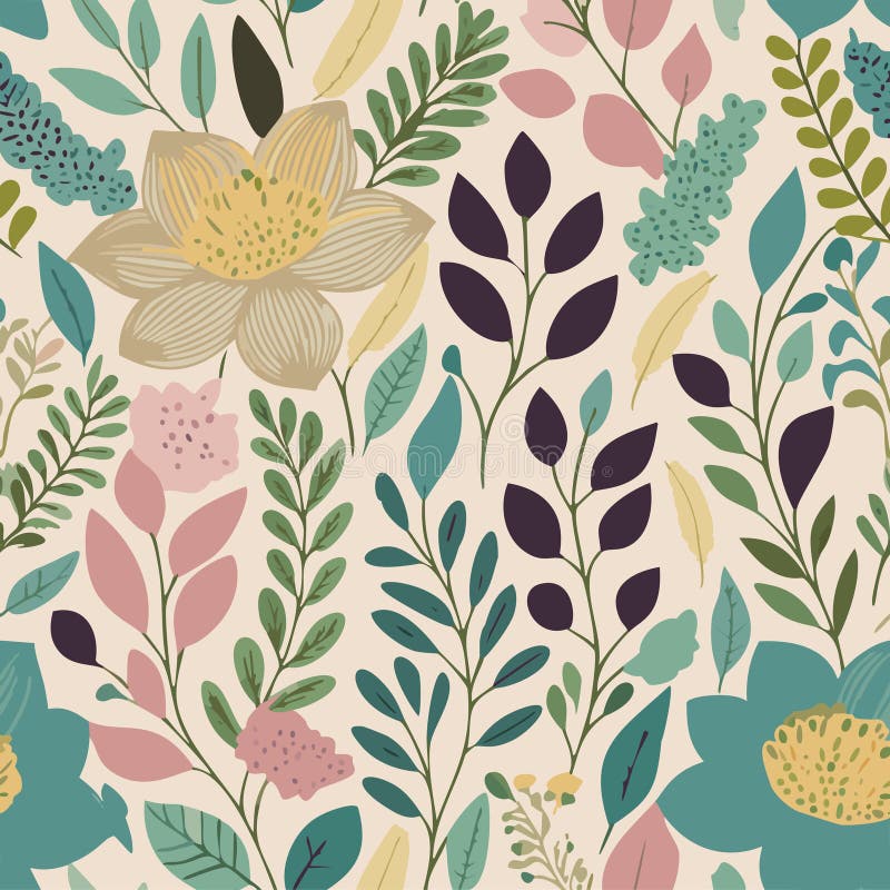 Illustration Pattern Flowers and Foliage Nature Vegetation, Wallpaper ...