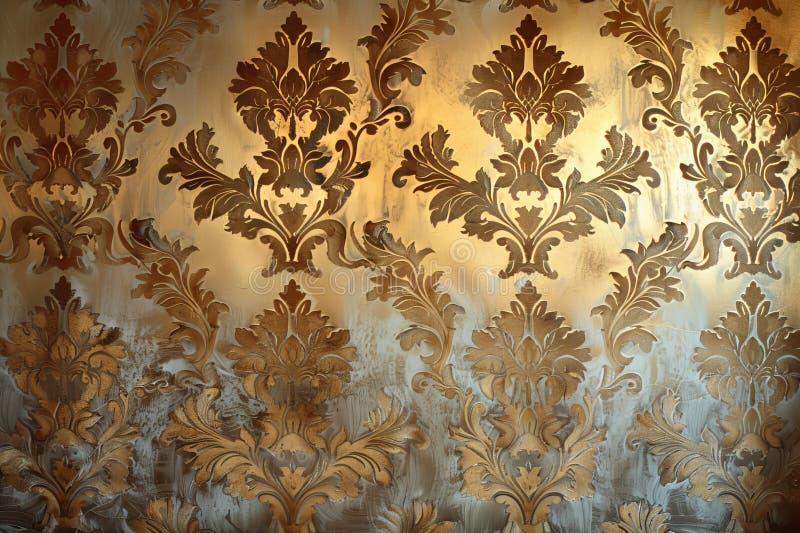 A Pattern of Intricate Gold Damask on the Wall, Vintage Wallpaper ...