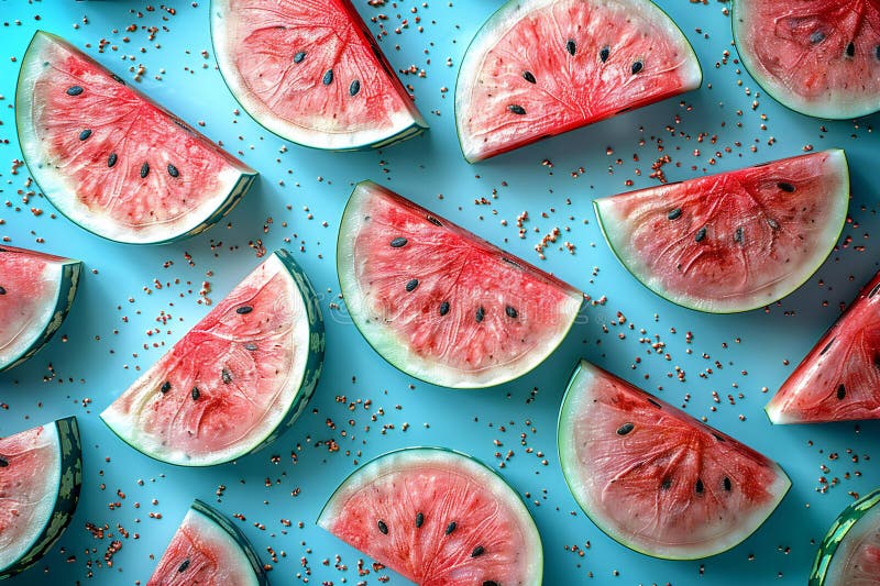 A Pattern of Watermelon Slices on a Blue Background, Creating an Eyecatching and Vibrant ...