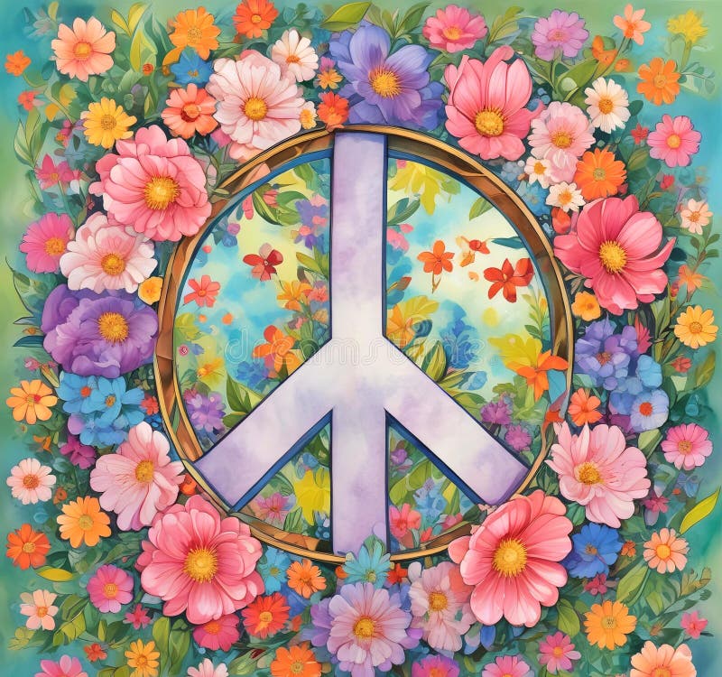 Illustration of Peace Sign in Spring Flower Stock Illustration ...