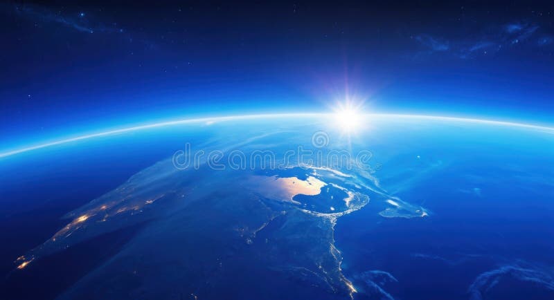 Blue Sunrise, View of Earth from Space Stock Illustration ...