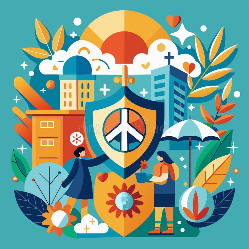 Illustration of Peace Symbol Inside a Shield, Showcasing Insurance ...