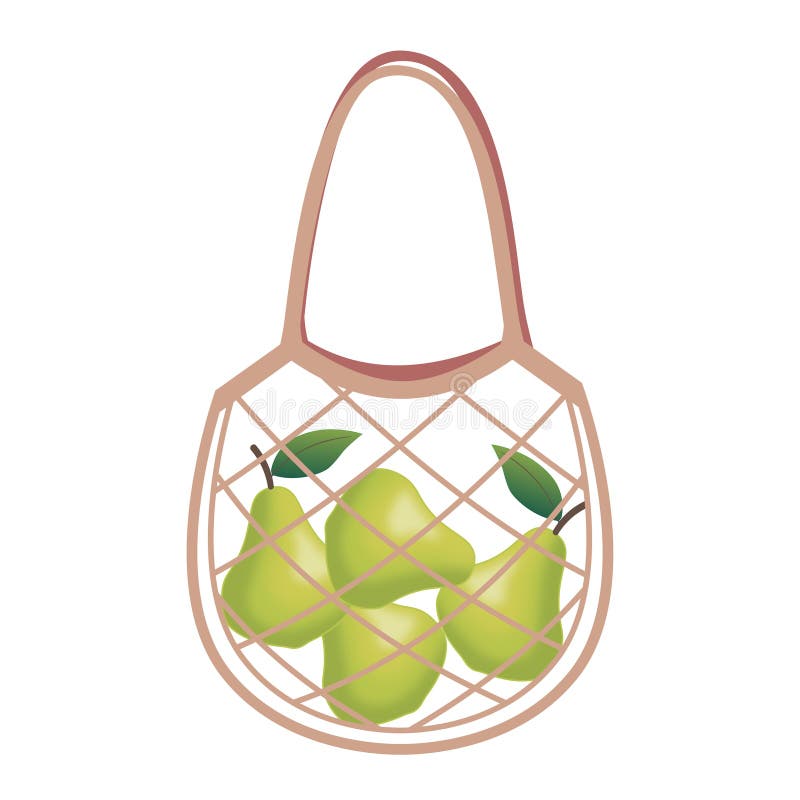Pear in Mesh Bag Illustration Vector Fruits in String Bag Stock Vector ...