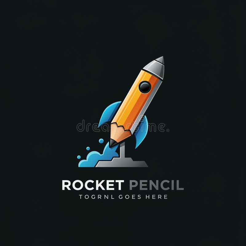 Illustration of a Pencil Designed As a Rocket Launching from a Platform ...