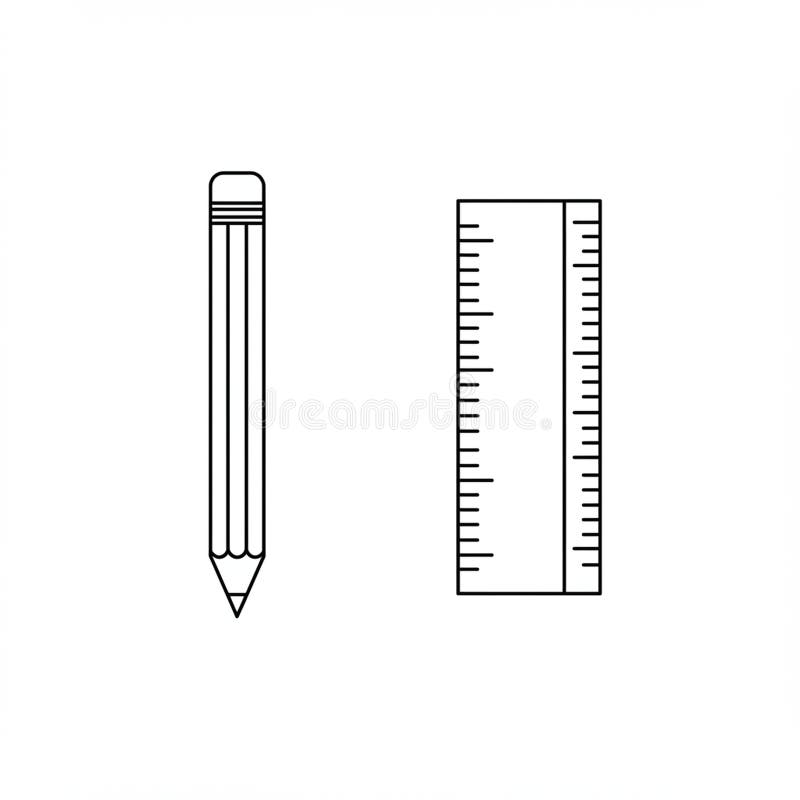 Illustration of a Pencil and a Ruler on a White Background. the Pencil ...