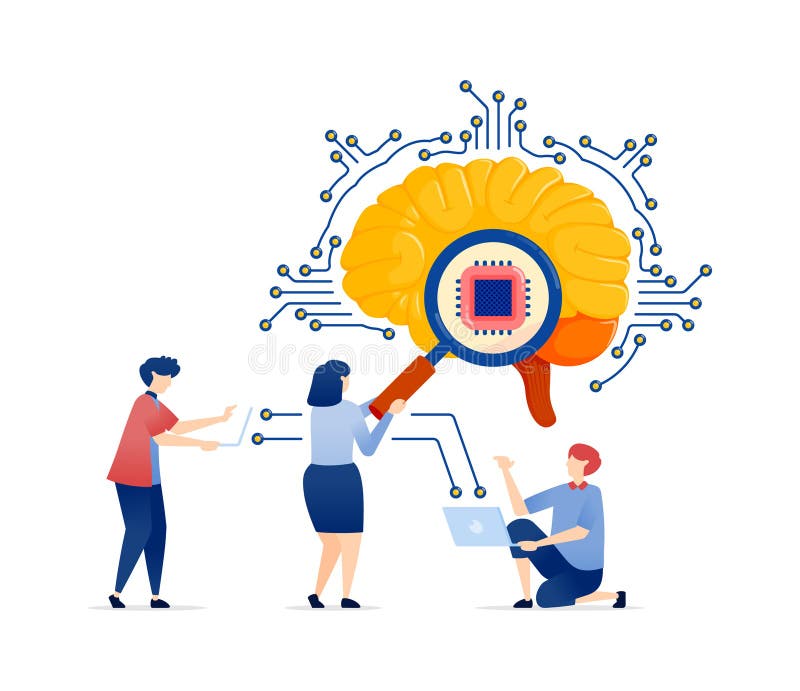 Illustration of People Accessing an AI Brain Network Using a Chip for ...