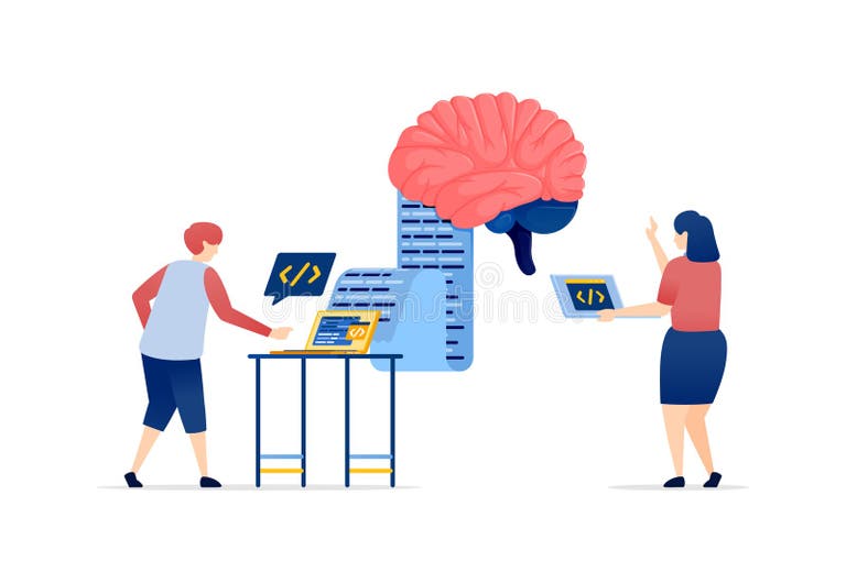 Illustration of People Accessing Brain Data To Develop Artificial ...