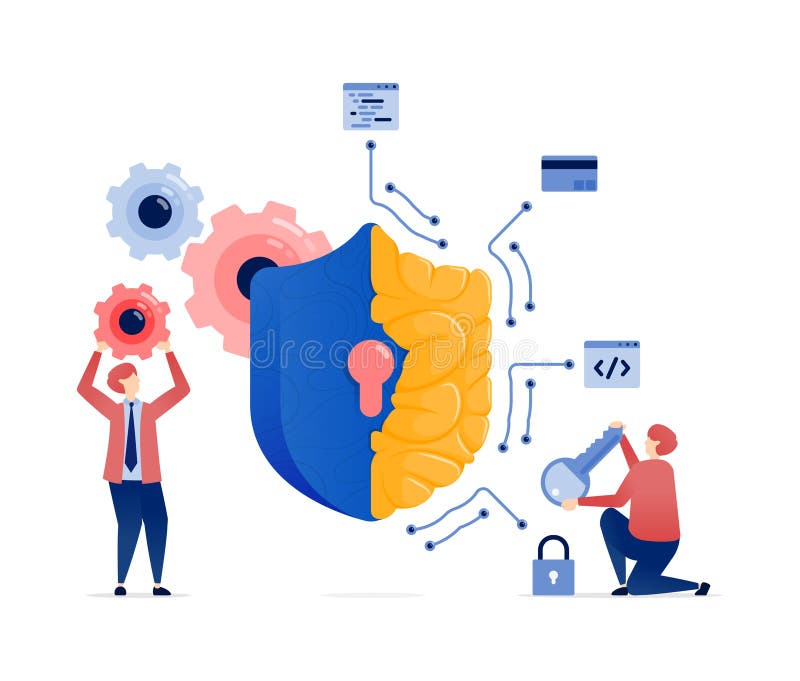 Illustration of People Accessing Data Secured by an AI Brain Shield ...