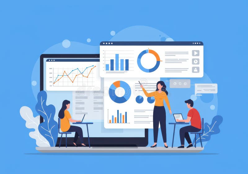 Illustration of People Analyzing Financial Data Stock Illustration ...