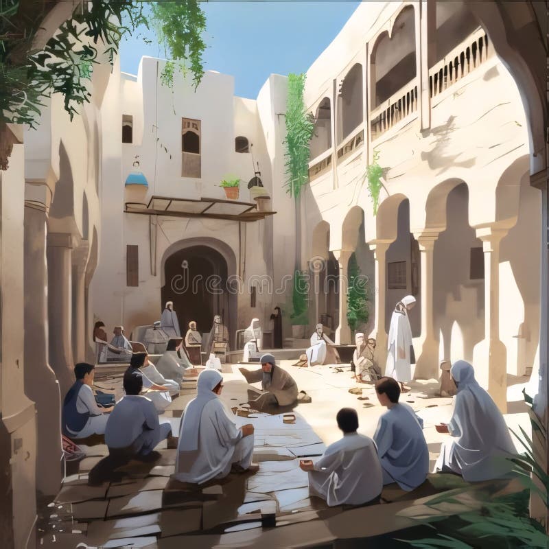 Illustration of People in Ancient Times, Spending Time Together Around ...