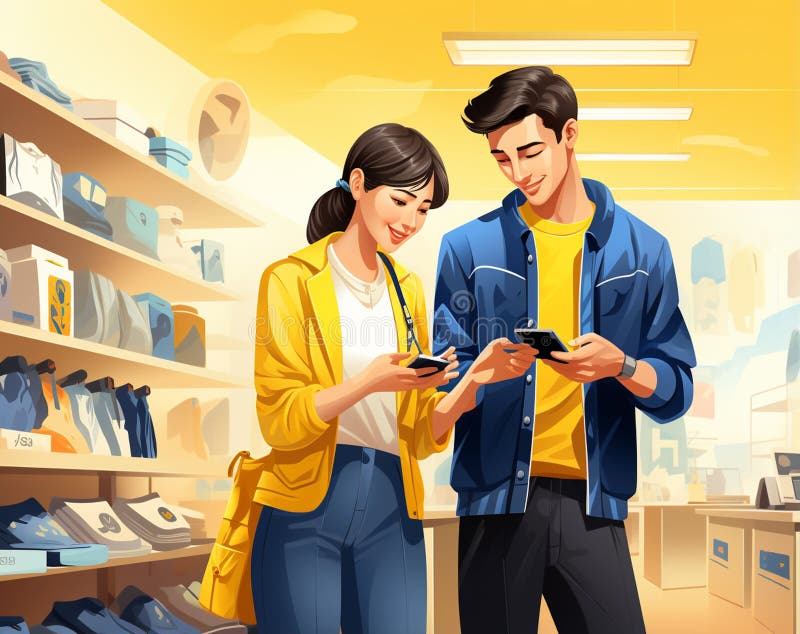 A Illustration of People in a Book Store Stock Illustration ...