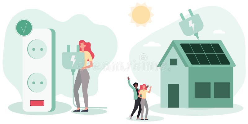 Illustration with People Developing Technology and Protecting Nature ...