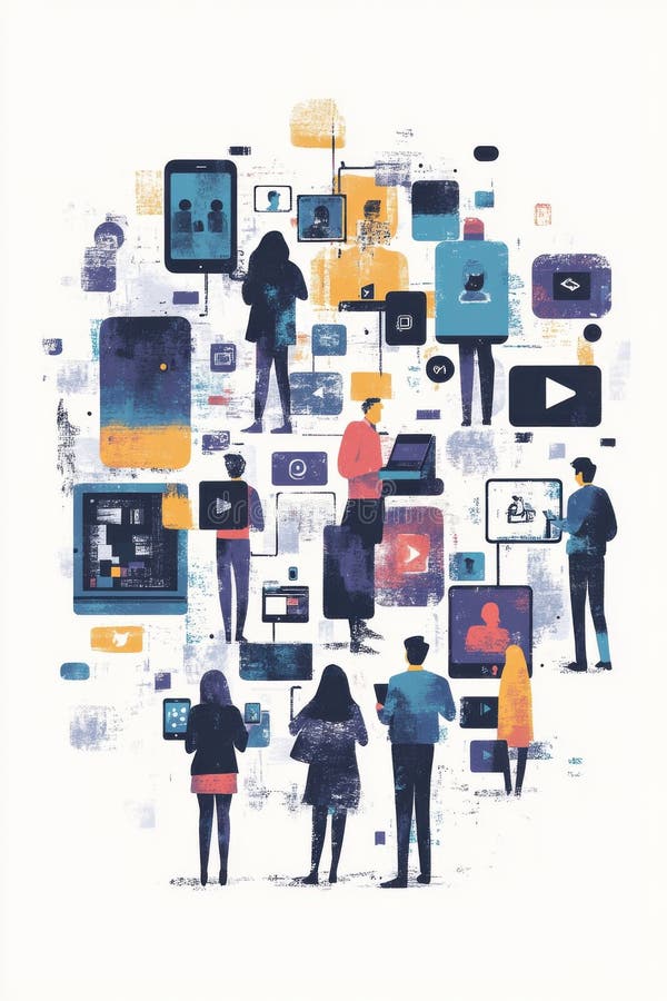 Illustration of People Interacting Seamlessly through Digital Platforms ...