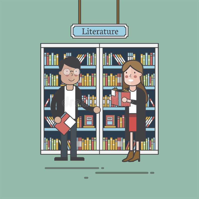 Illustration of People in Library Stock Illustration - Illustration of ...
