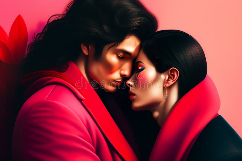 Illustration of People in a Love Relationship, Red Color of Love Stock ...