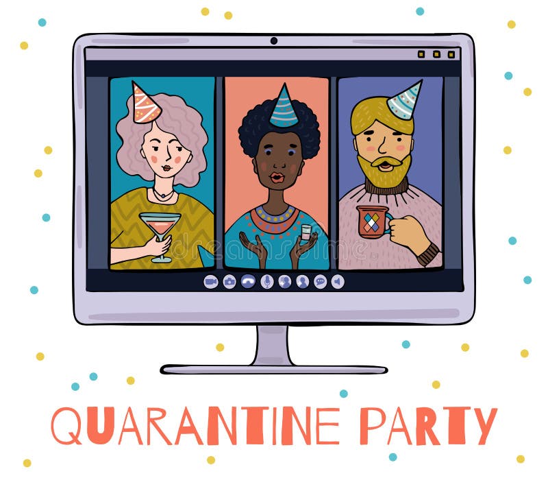 Illustration of People at an Online Quarantine Party. Stock Vector ...