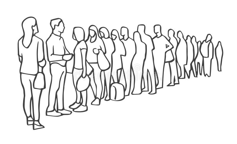 Illustration of People, Passengers Waiting, Standing in Line in Black ...