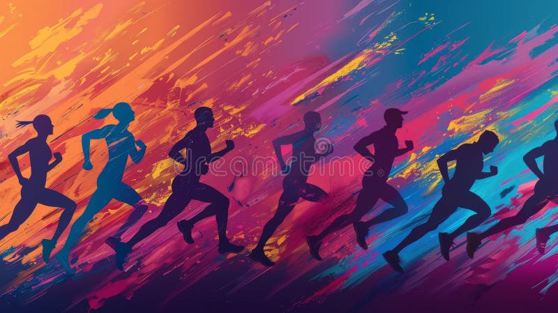 Illustration of People Running in Marathon. Generative AI. Stock ...