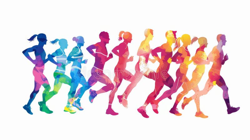 Illustration of People Running in Marathon. Generative AI. Stock ...