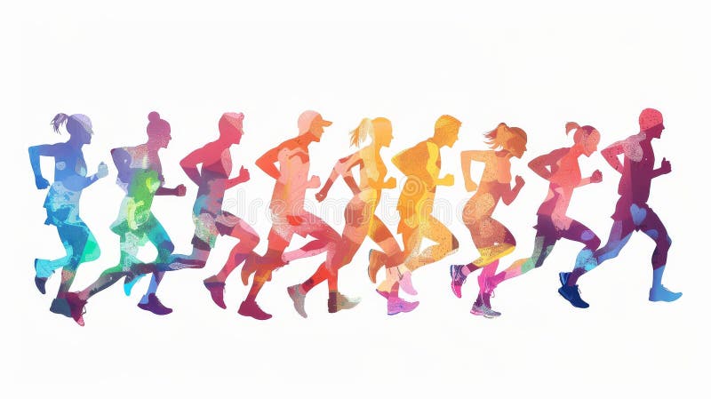 Illustration of People Running in Marathon. Generative AI. Stock ...