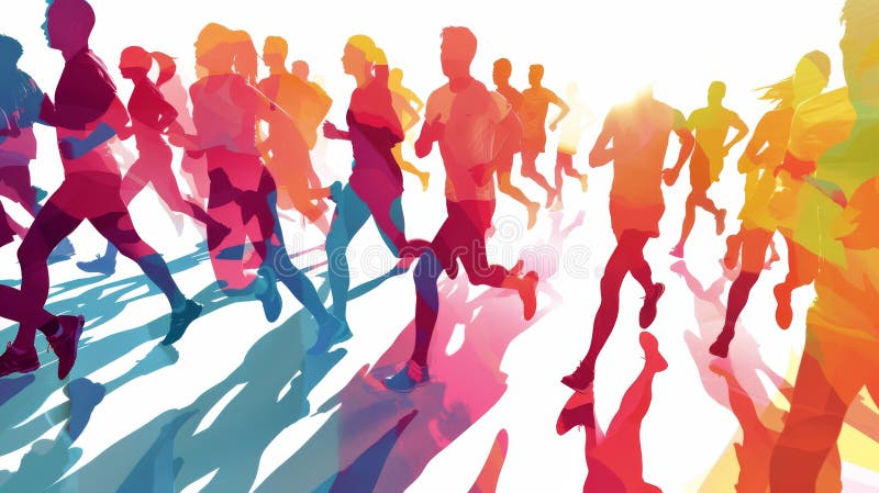 Illustration of People Running in Marathon. Generative AI. Stock ...