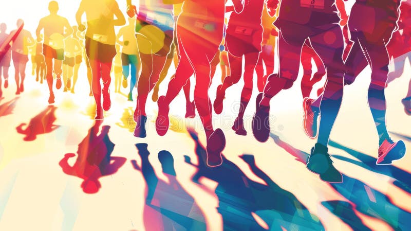 Illustration of People Running in Marathon. Generative AI. Stock ...