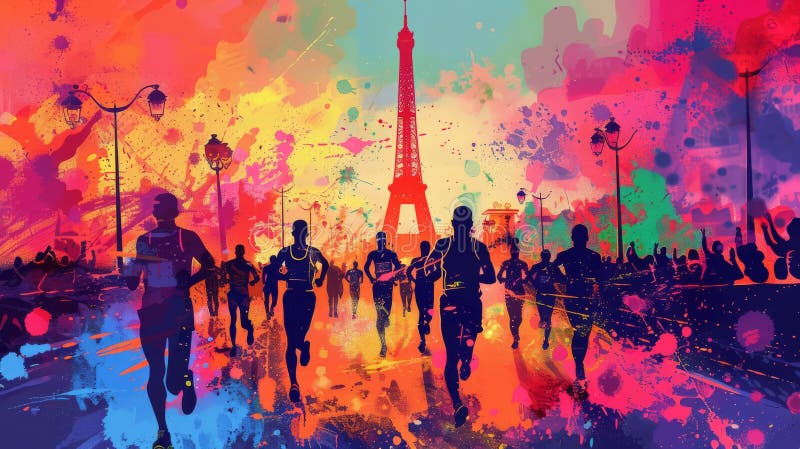 Illustration of People Running in the Paris Marathon. Generative AI ...