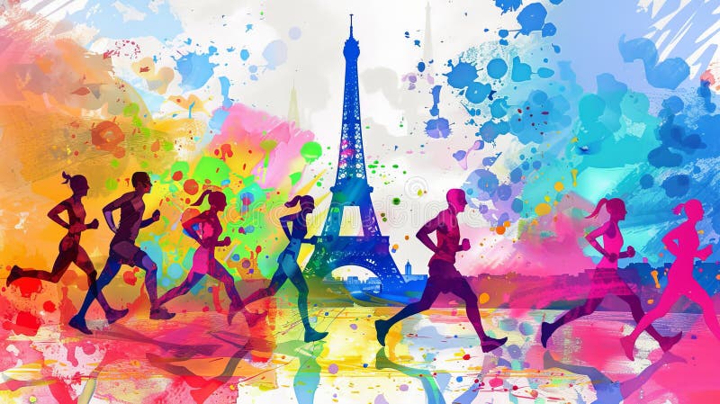 Illustration of People Running in the Paris Marathon. Generative AI ...