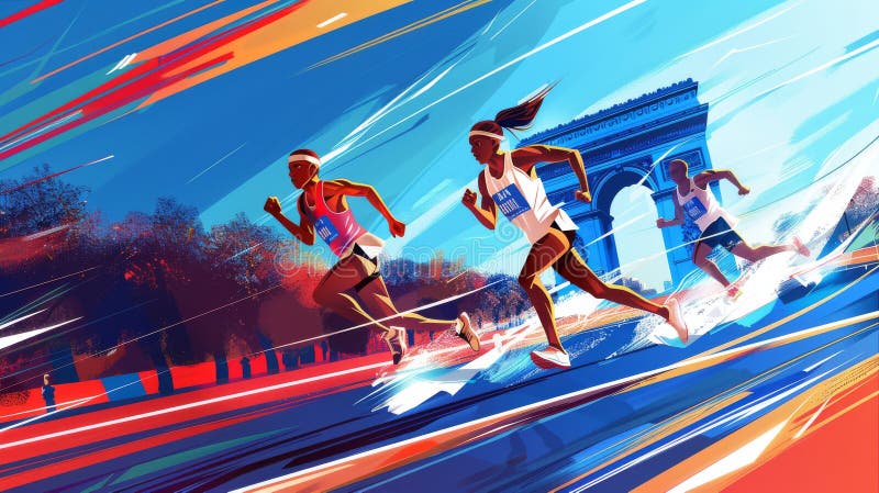 Illustration of People Running in the Paris Marathon. Generative AI ...
