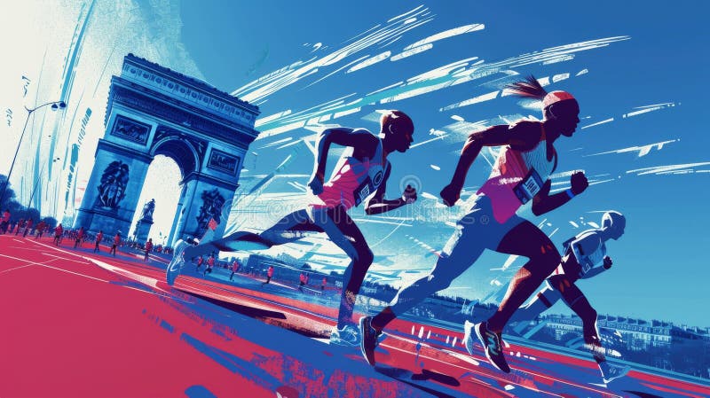 Illustration of People Running in the Paris Marathon. Generative AI ...