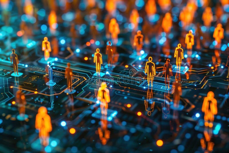 Illustration of People and Technology Interconnected on Circuit Board ...