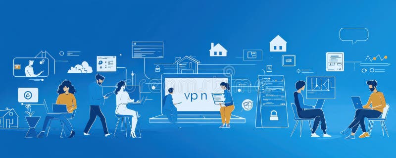 Illustration of People Using Technology for Remote Work and Virtual ...