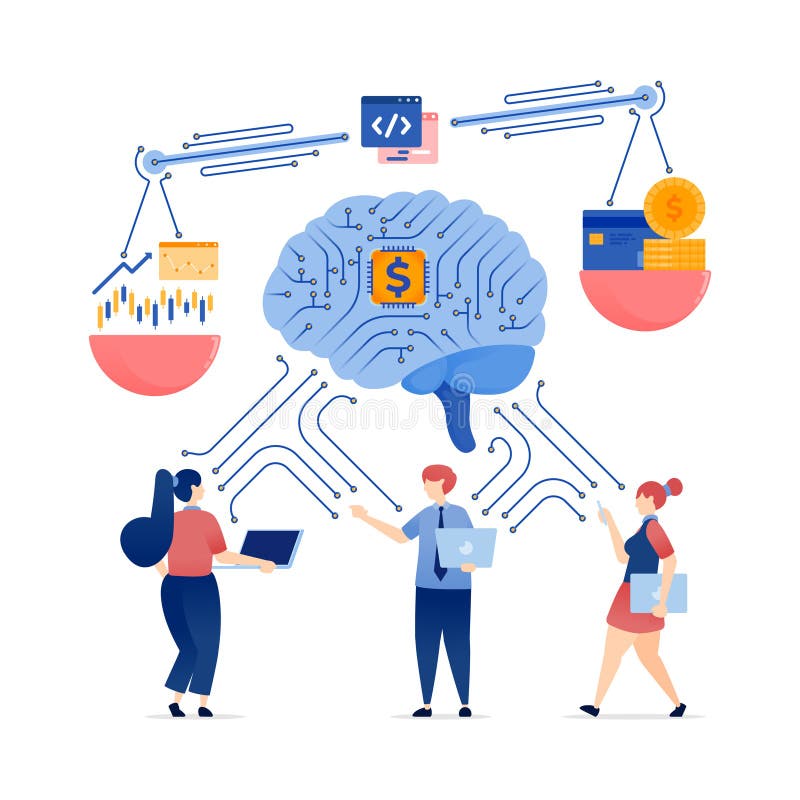 Illustration of People Utilizing AI-Powered Brains and Specialized ...