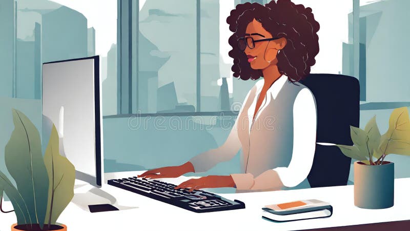 People Working in an Office in Front of a Computer Screen Stock ...