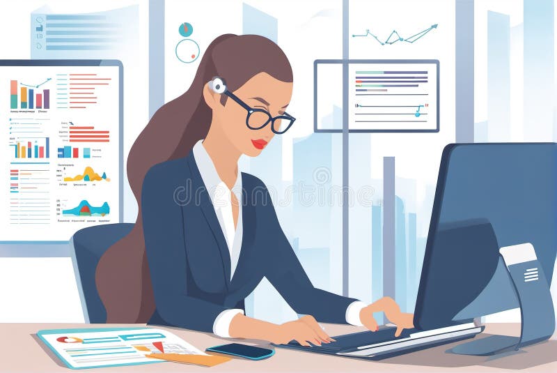 Illustration of People Working Under Modern Business Elements Stock ...