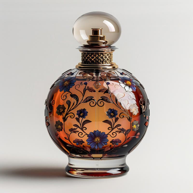 Perfume Bottle with Floral Pattern Isolated on White Background, Render ...
