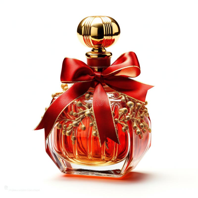 Perfume Bottle with Red Bow Isolated on a White Background Stock ...