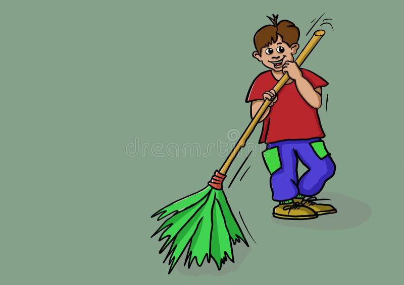 Illustration of a Person with a Broom Stock Illustration - Illustration ...