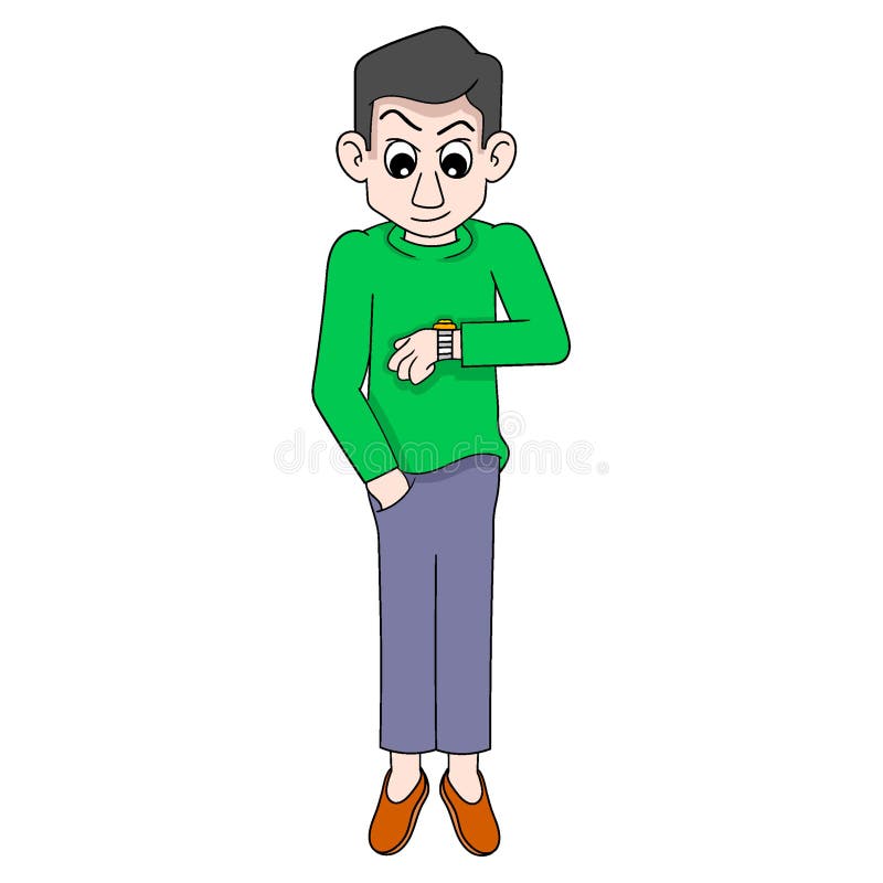 Illustration of a Person Looking at a Watch Chasing Time Stock Vector ...