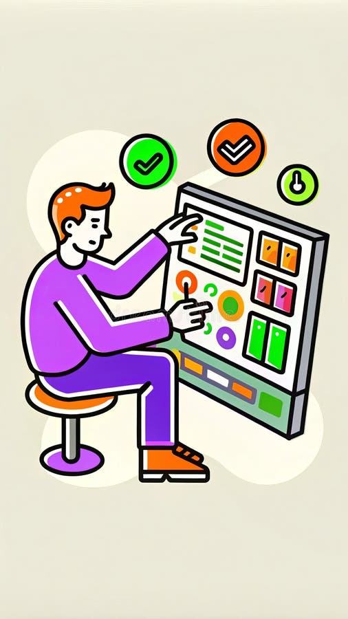 Illustration of a Person Operating a Modern Control Panel Interface ...