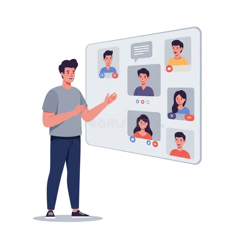 Illustration of a Person Presenting in Front of a Digital Screen ...