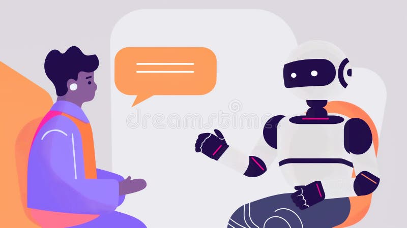 An Illustration of a Person and a Robot Having a Friendly Conversation ...