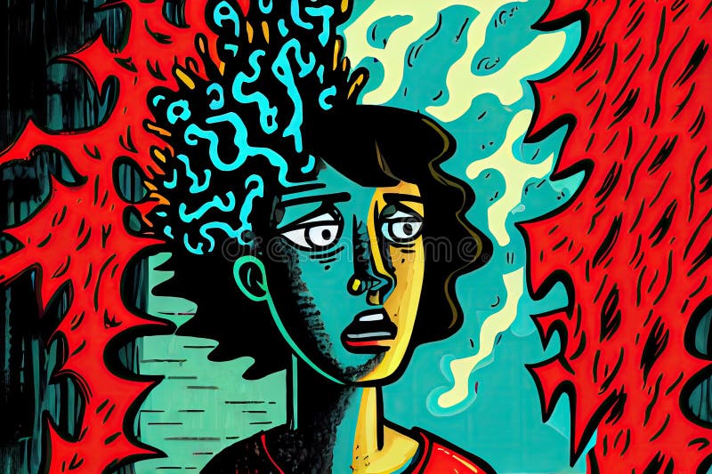 Illustration of Person with Schizophrenia, Experiencing Hallucinations ...
