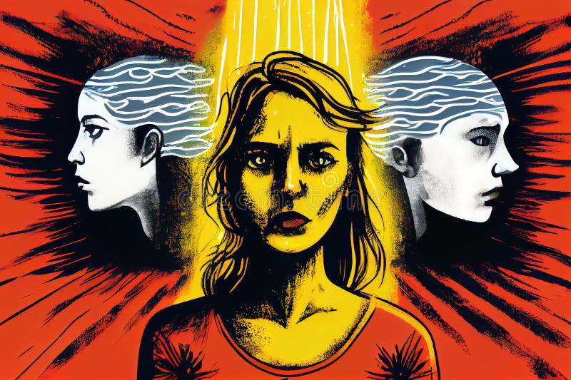 Illustration of Person with Mental Disorder, Surrounded by Vivid and ...