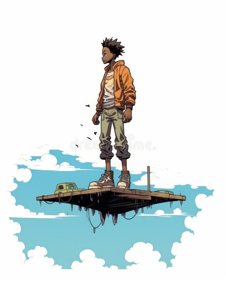 Illustration of a Person Standing on a Floating Island in the Clouds ...