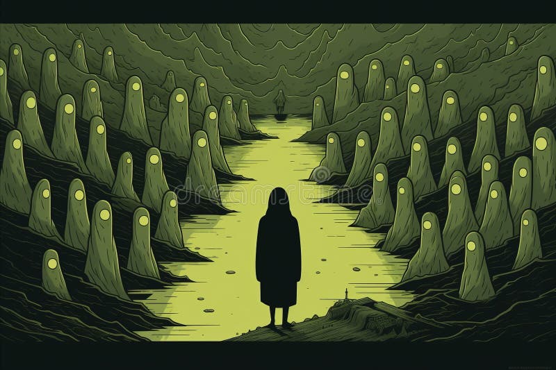 An Illustration of a Person Standing in Front of a River Stock ...