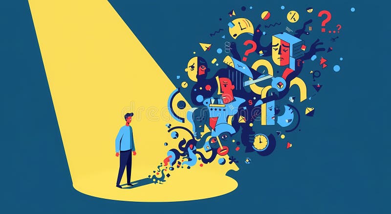 Person in Spotlight with Chaotic Anxiety Shadow of Abstract Forms and ...