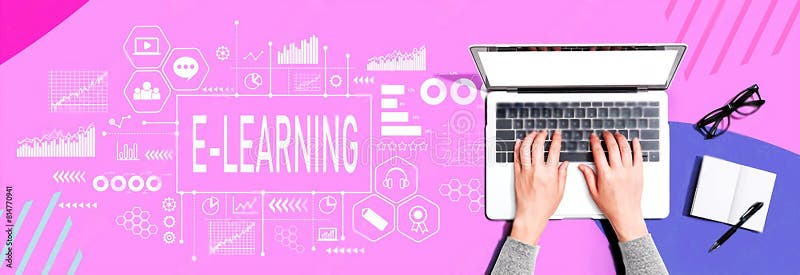 E-Learning Concept: Person Using Laptop Computer Stock Illustration ...